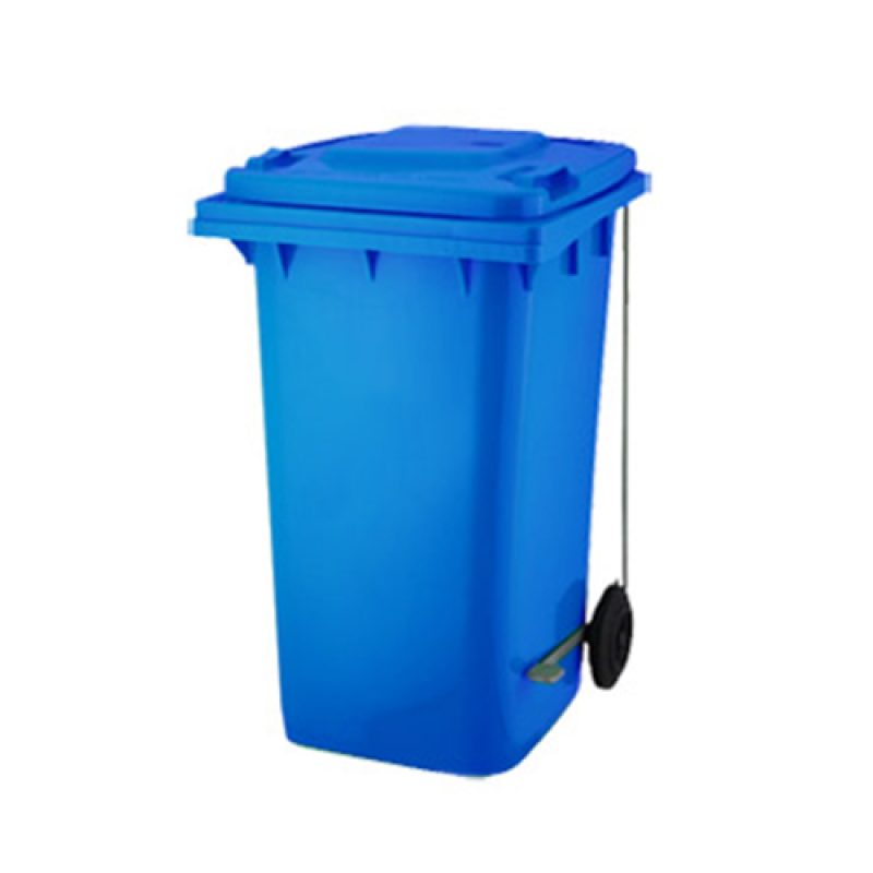 Contentor c/rodas, pedal e tampa azul 120L – Reilis